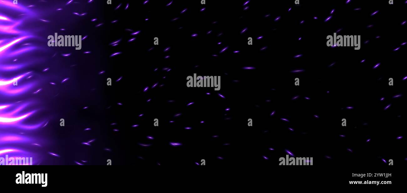 Purple flame with sparks, fire with flying cinder, abstract glowing ...