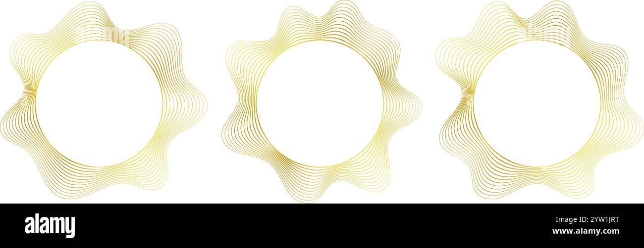Abstract frame with wavy corners. Round border made with thin golden ...