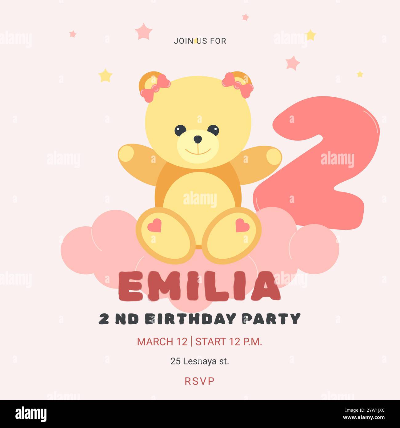 Invitation childrens birthday party with cute bear and number ...