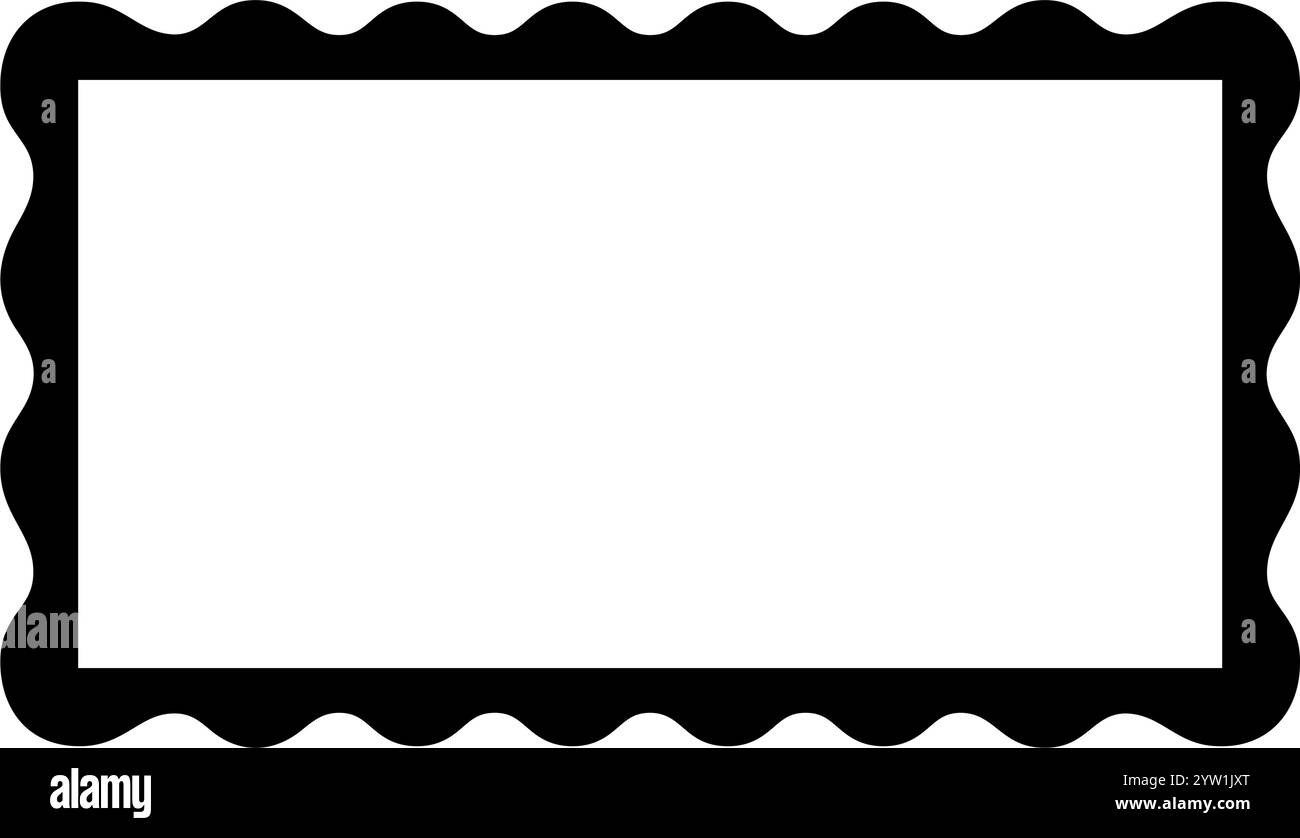 Rectangle frame with wavy edges. Rectangular shape with scalloped borders. Mirror, picture or ...