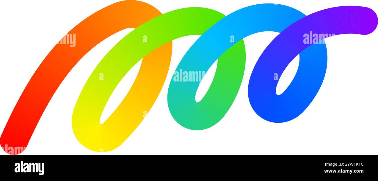 Rainbow colored curvy line isolated on white background. Cool colorful squiggle or loop stripe ...