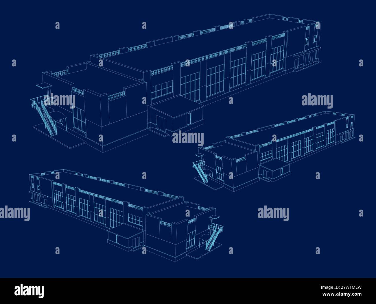 Set of modern urban landscape line drawing, imaginative architecture ...