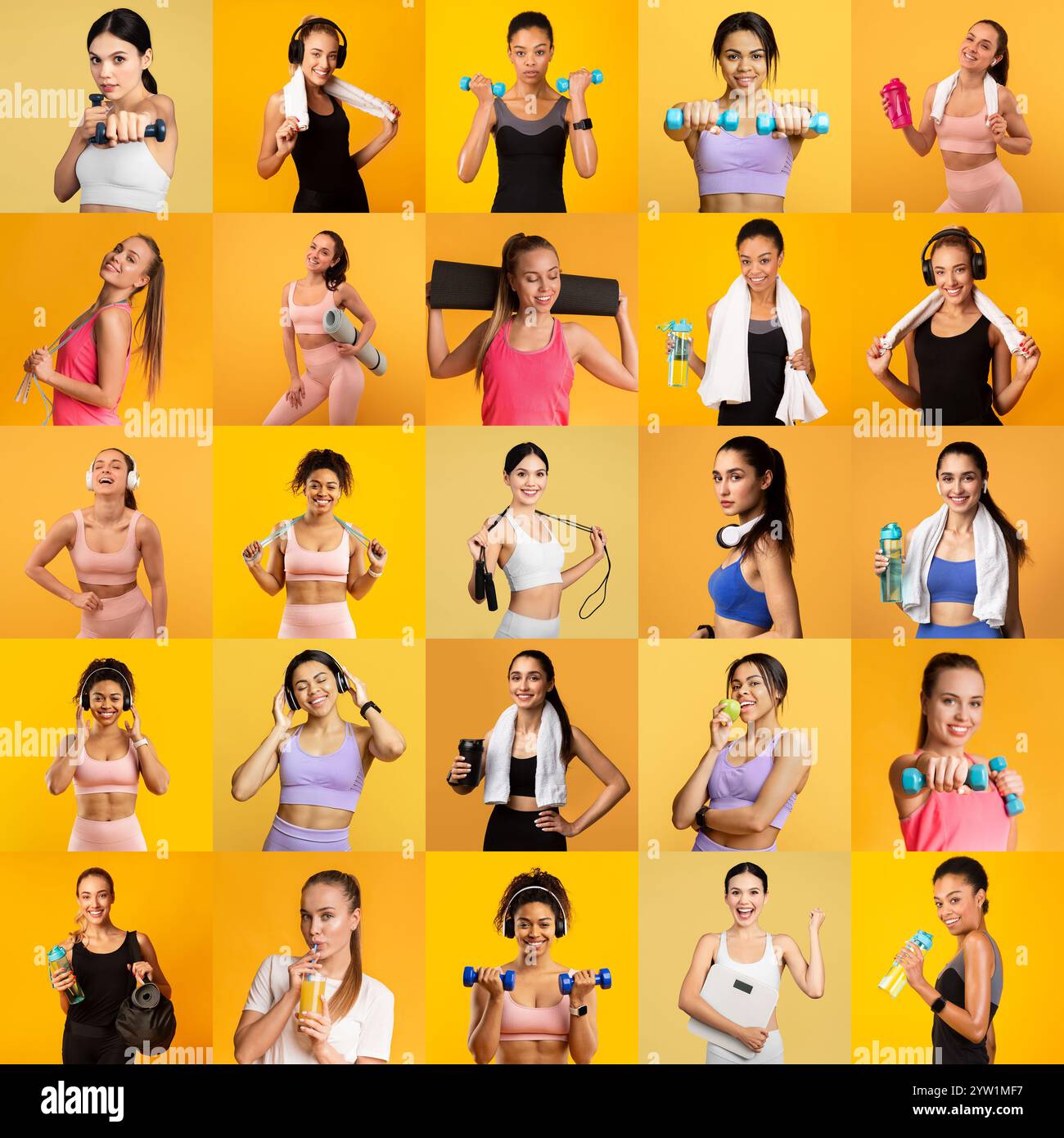 Women engaging in fitness activities with vibrant backgrounds and gym ...