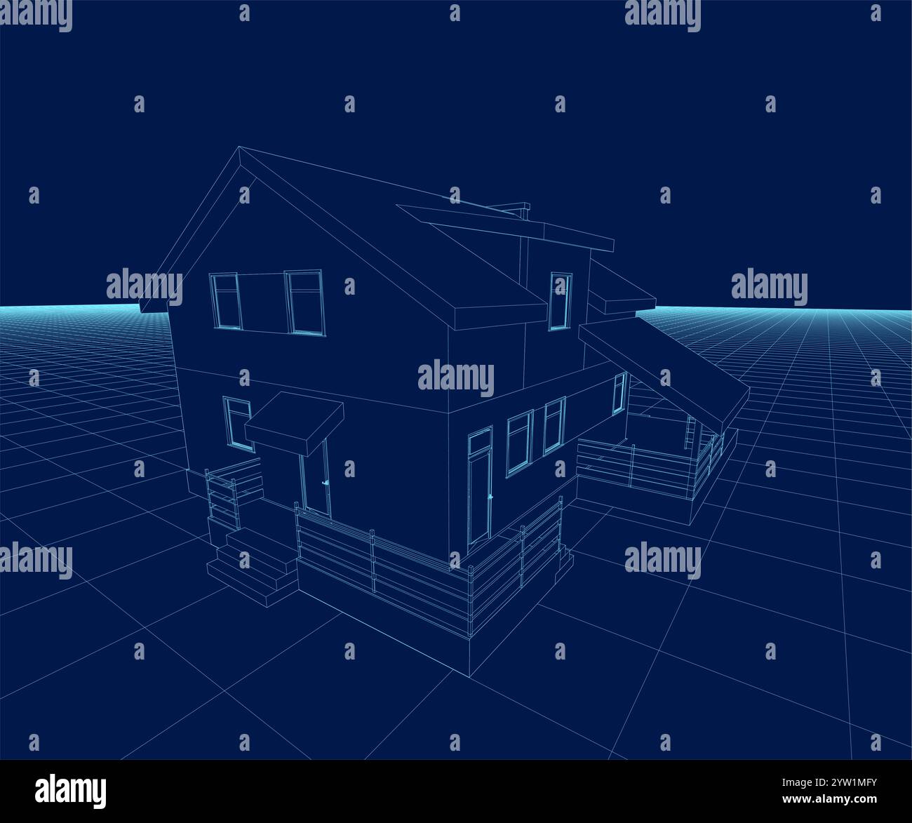 Country cottage style 3d. Vector illustration of house made of blue ...