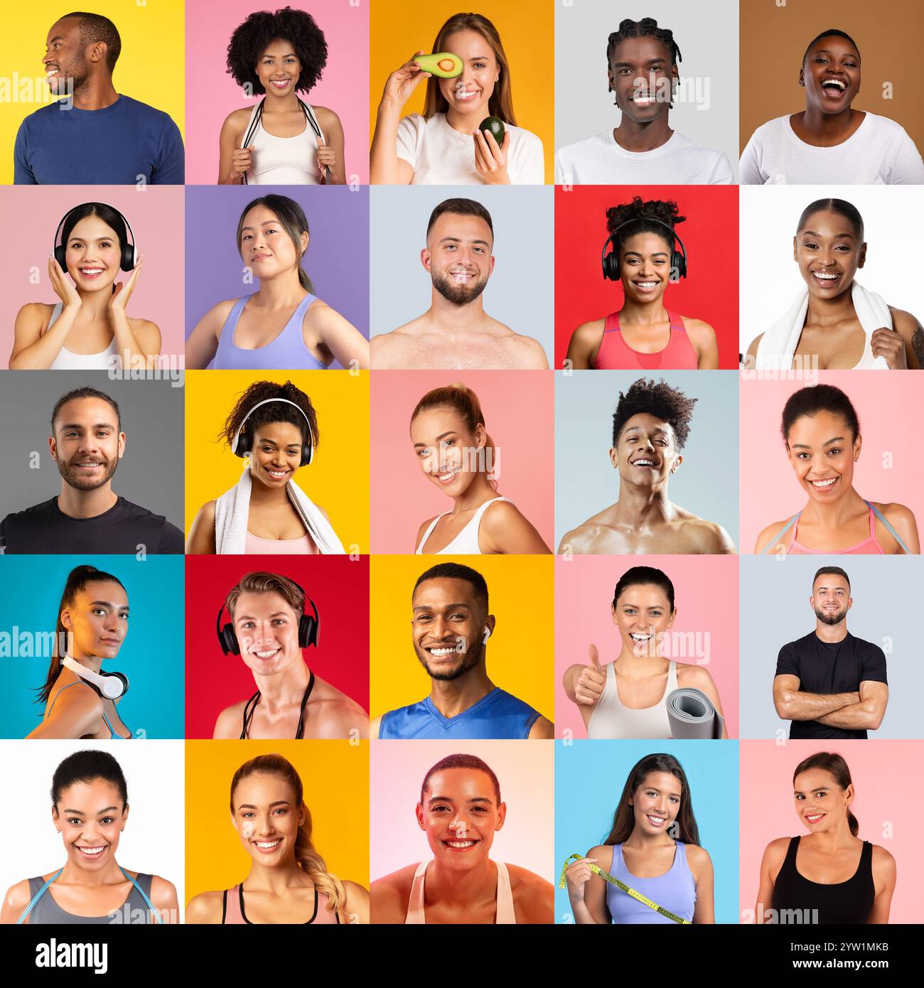 Diverse group of people engaged in fitness and health activities ...