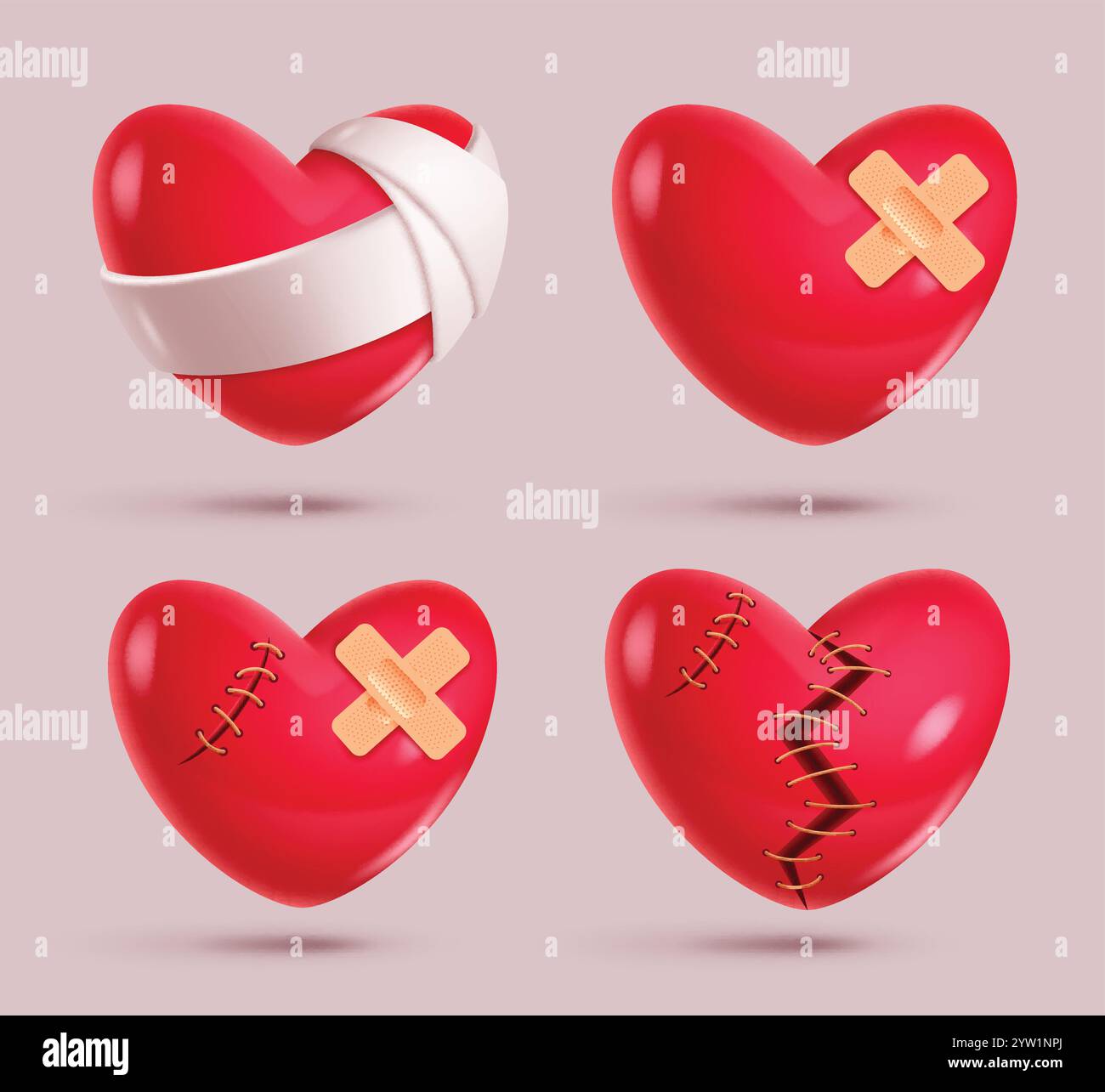 Heart broken red icon clipart set. Broken heart shape 3d love clip art ...
