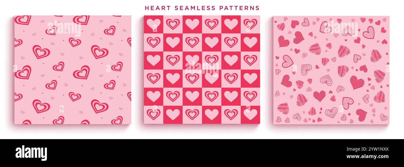 Seamless heart patterns clipart set. Hearts shapes outline and sketch ...
