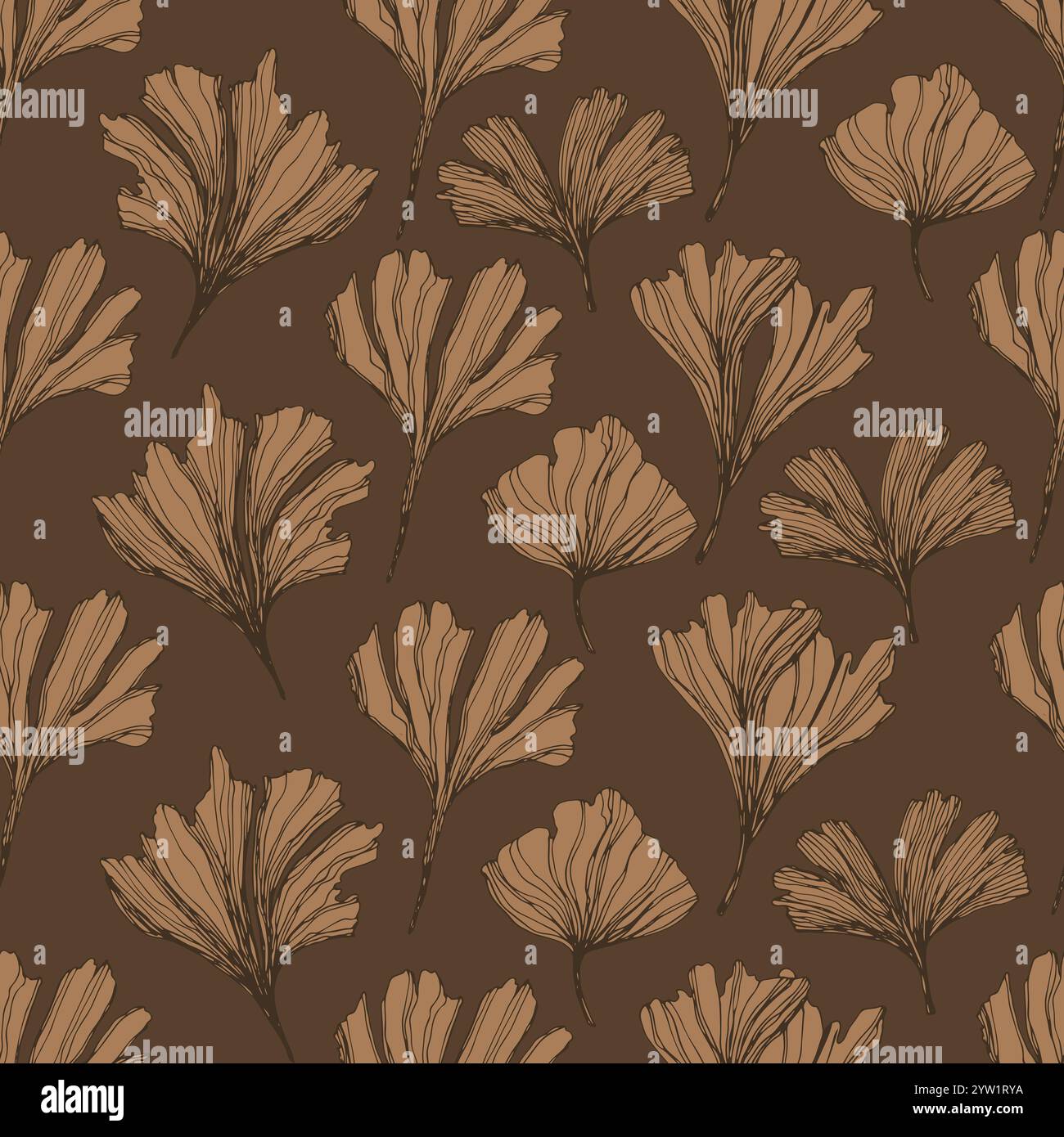 Freehand drawing Mocha Mousse Leaves of Ginkgo Biloba tree. Modern ...