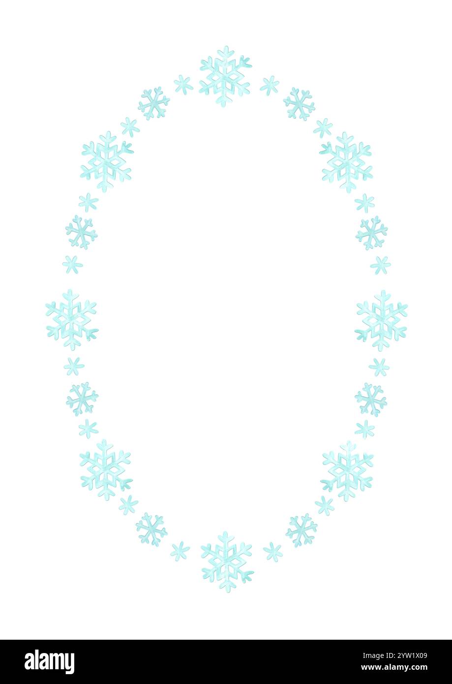 Snowflake. Primitive watercolor frame. Vertical oval border of hand ...