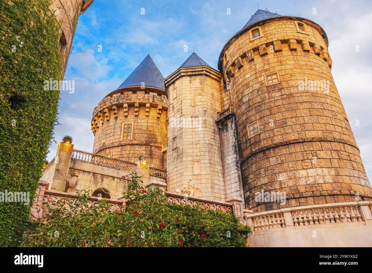 The stone tower of a medieval European castle fortress Stock Photo - Alamy