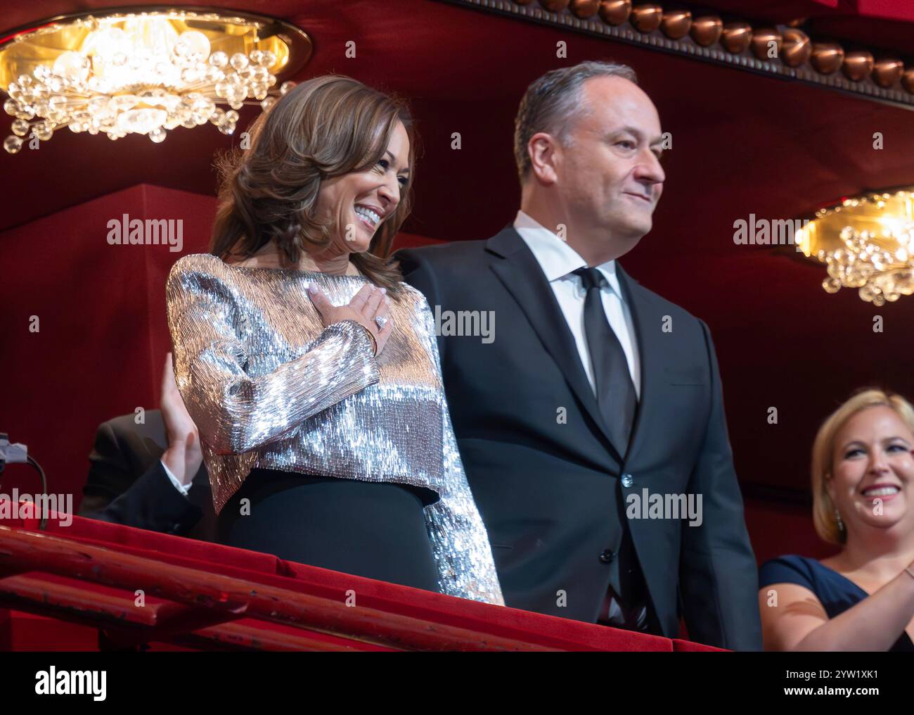 United States Vice President Kamala Harris acknowledges the applause as ...