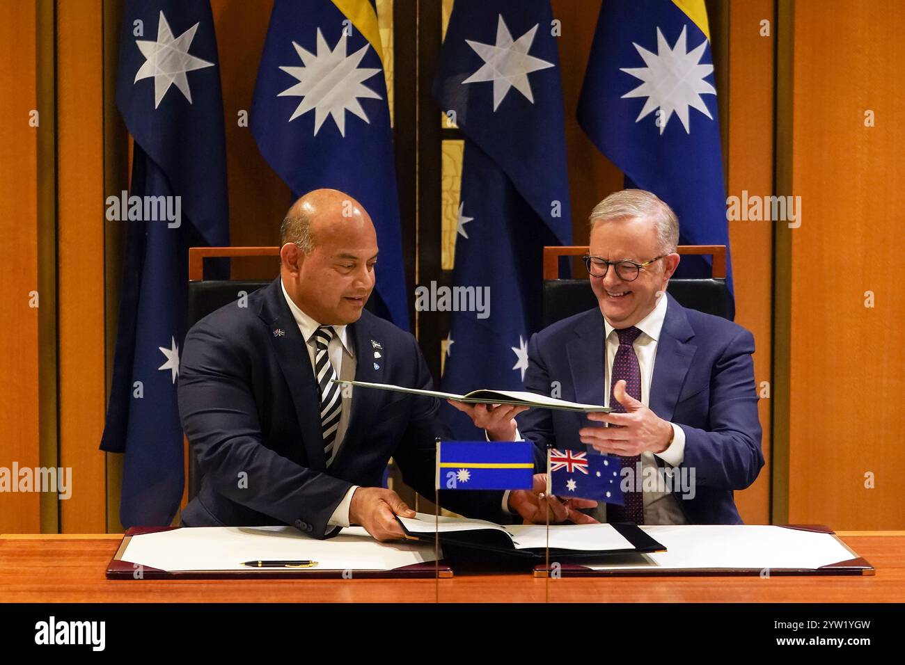 Canberra, Australia. 09th Dec, 2024. Nauru President David Adeang (left ...