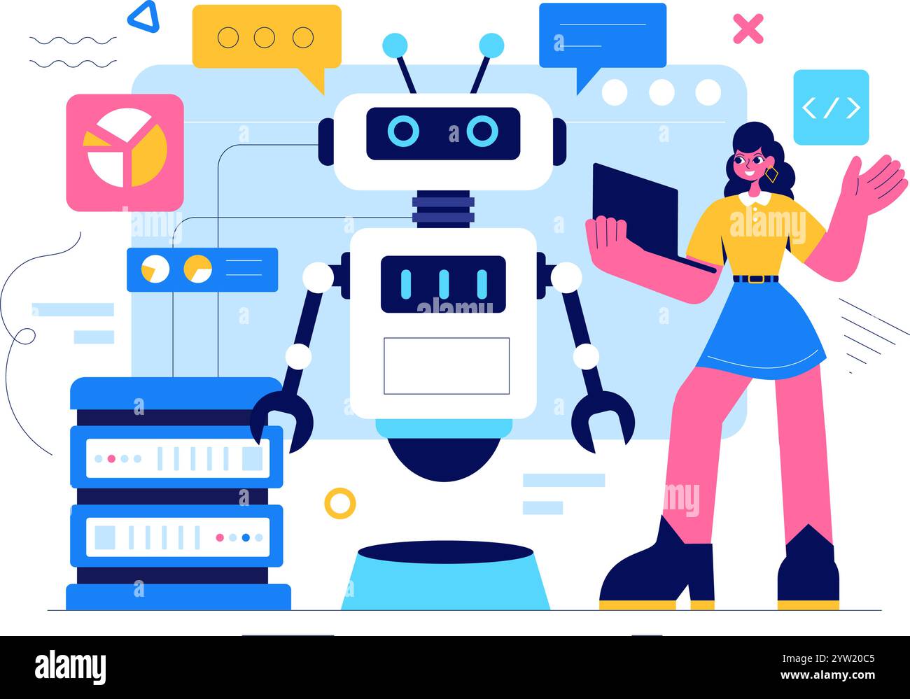 Artificial Intelligence Vector Illustration featuring a Digital Brain, Technology, and ...