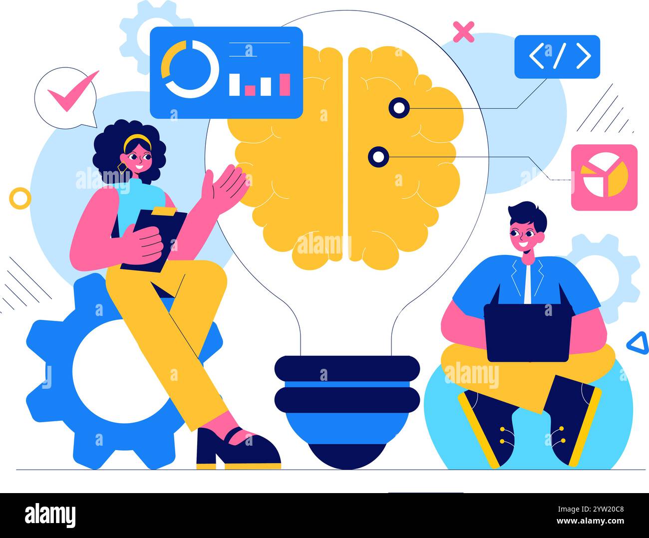 Artificial Intelligence Vector Illustration featuring a Digital Brain, Technology, and ...