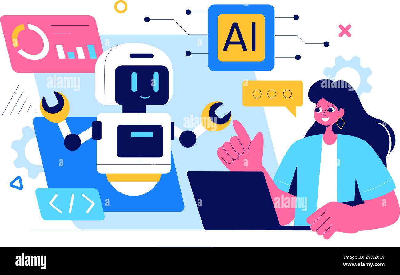 Artificial Intelligence Vector Illustration featuring a Digital Brain, Technology, and ...