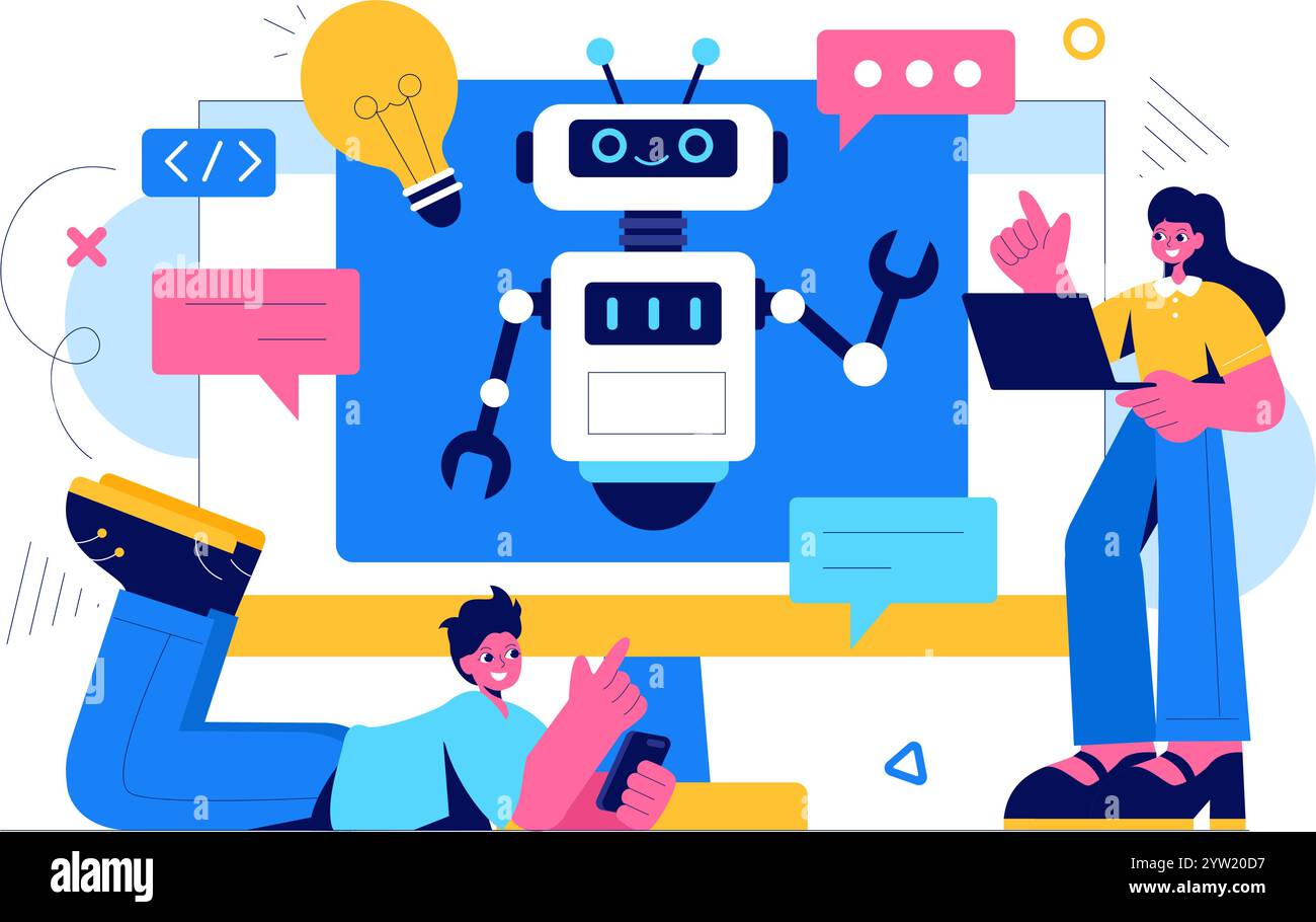 Artificial Intelligence Vector Illustration featuring a Digital Brain, Technology, and ...