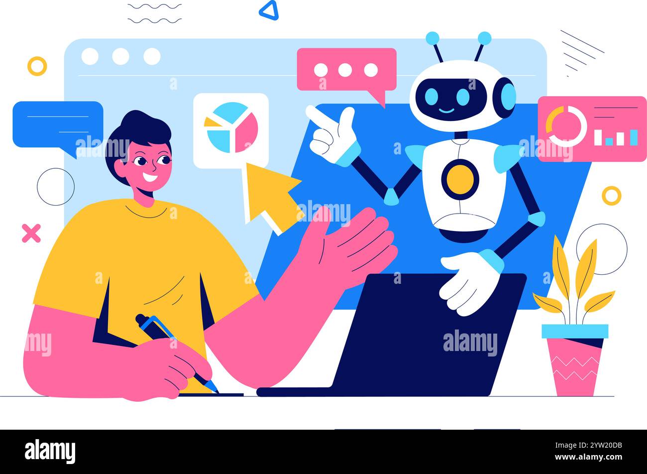 Artificial Intelligence Vector Illustration featuring a Digital Brain, Technology, and ...