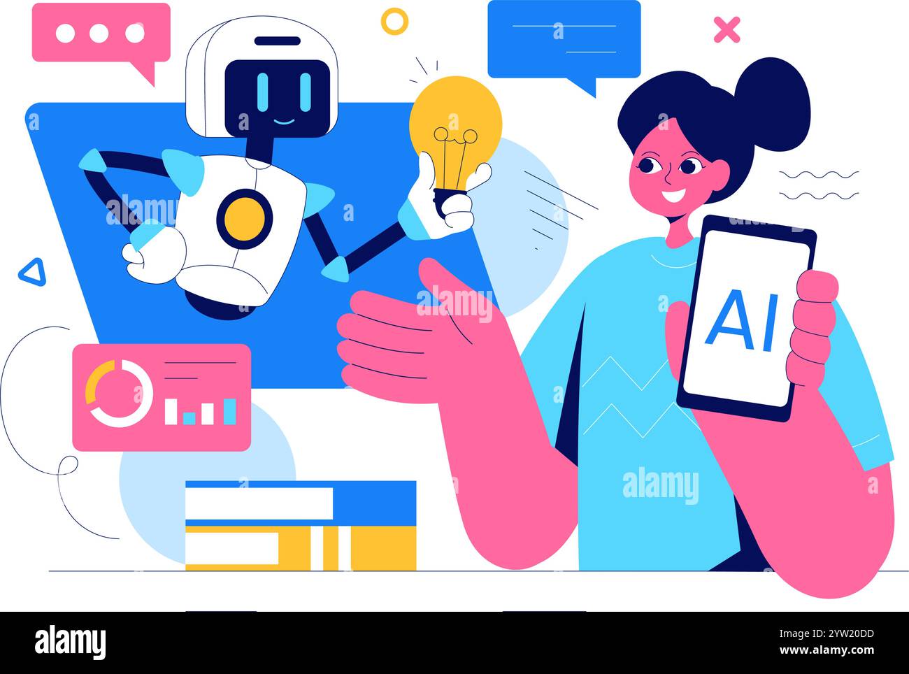 Artificial Intelligence Vector Illustration featuring a Digital Brain, Technology, and ...