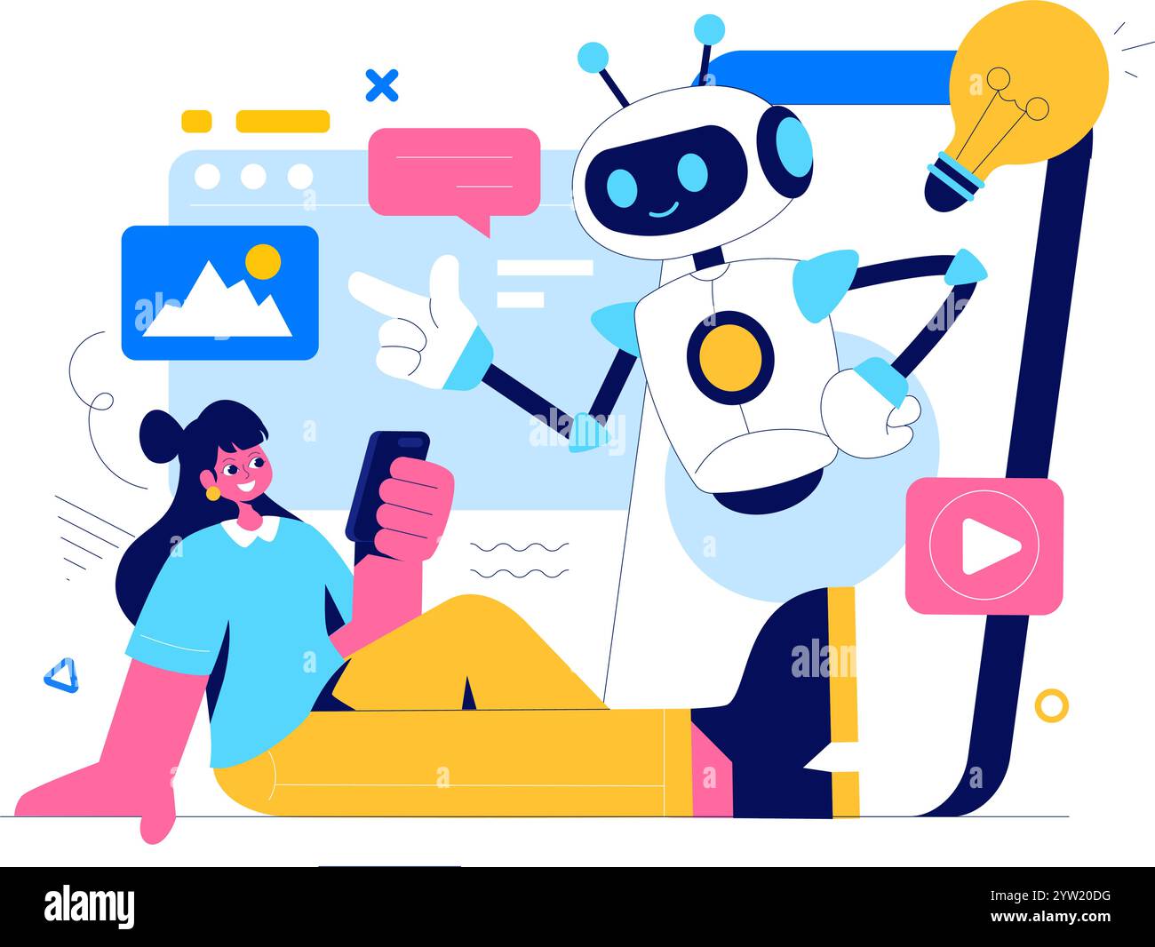 Artificial Intelligence Vector Illustration featuring a Digital Brain, Technology, and ...