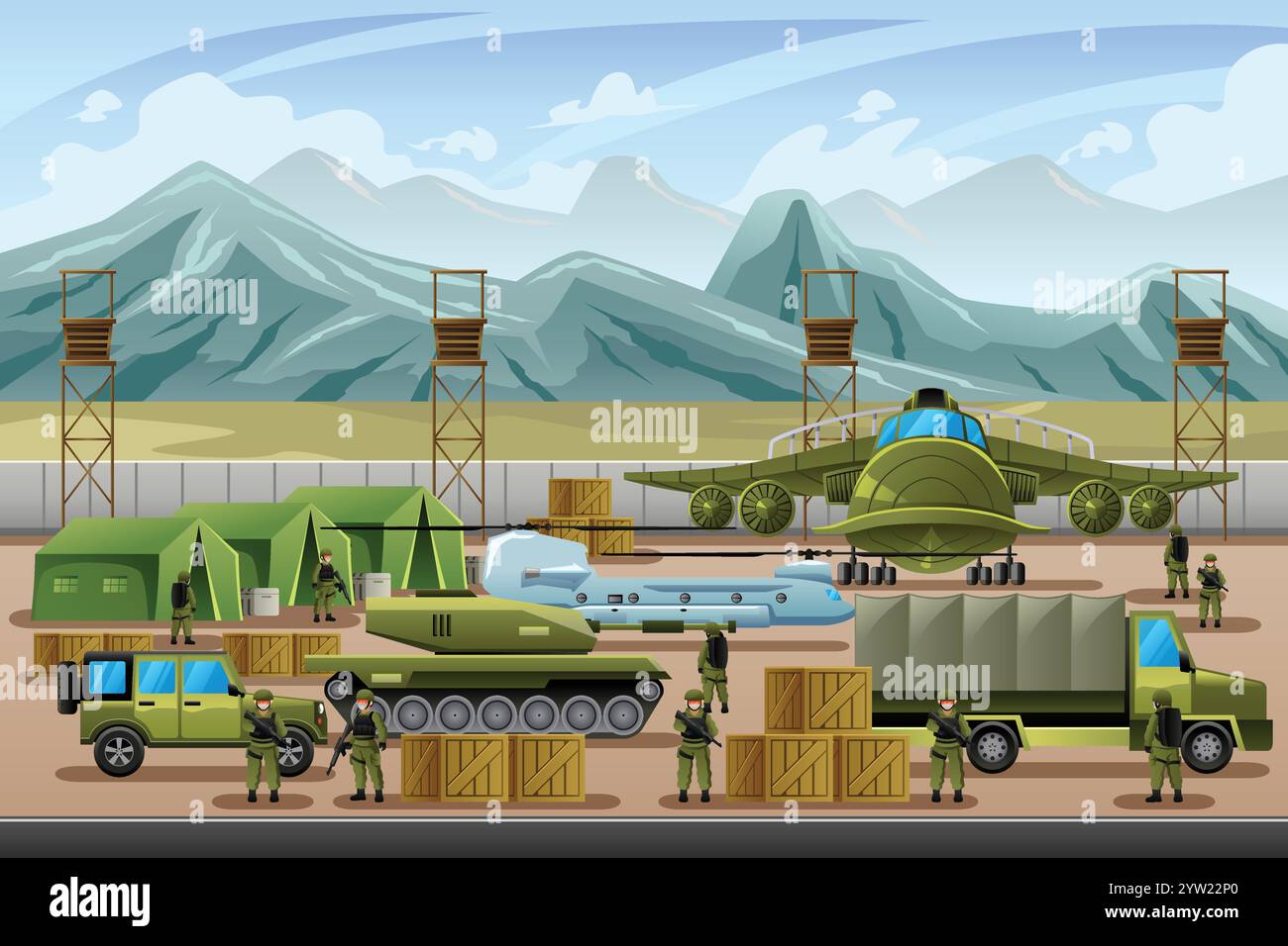 A vector illustration of Military Base Camp Stock Vector Image & Art ...