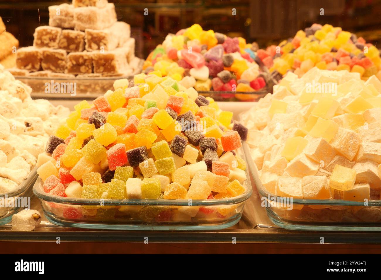 Traditional Turkish Delights displaying for sale at market Stock Photo ...