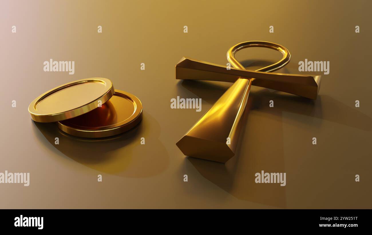 A 3d rendering of golden Ankh, a symbol of life in ancient Egypt ...