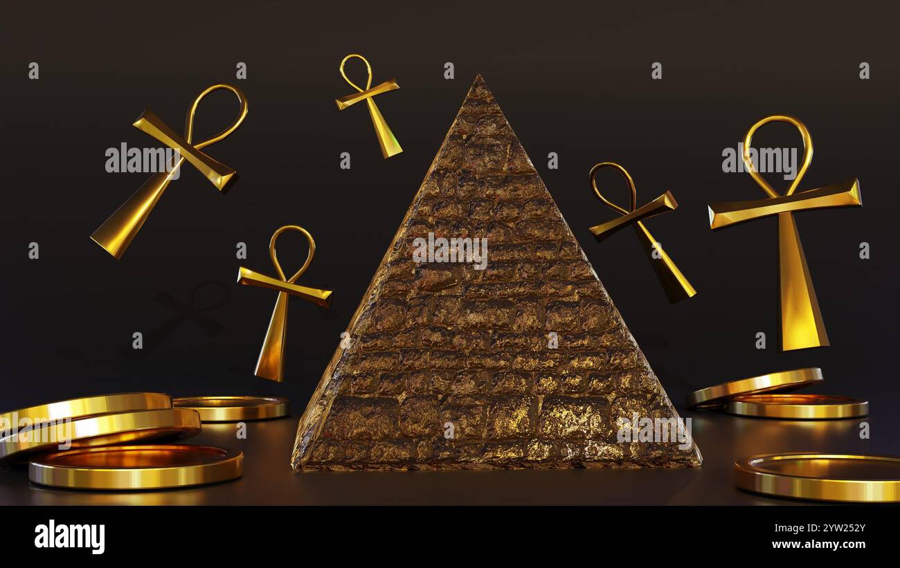 A 3d rendering of golden Ankh, an Egyptian hieroglyph representing the ...