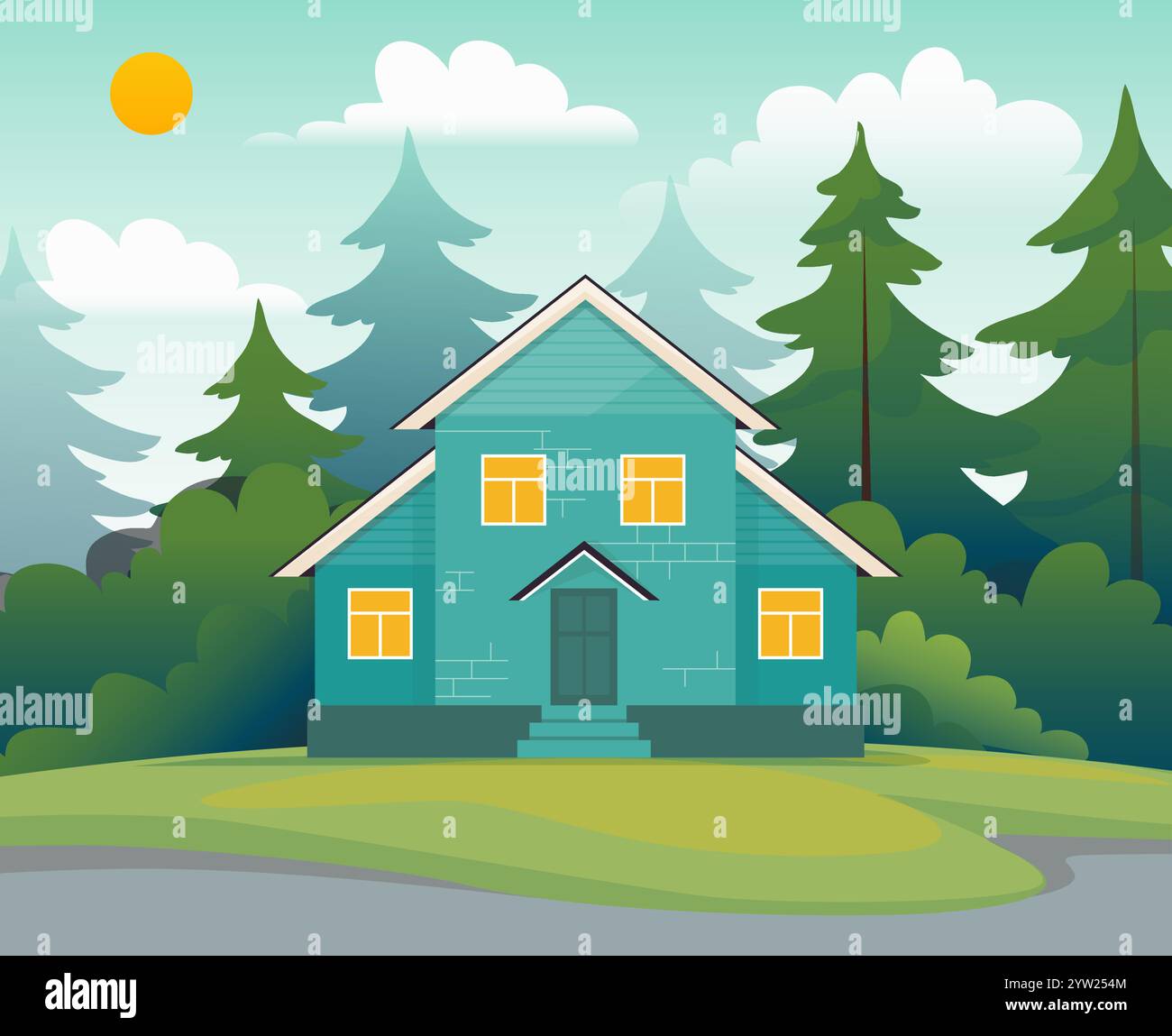 Trees mansion modern neighborhood vector vectors hi-res stock ...