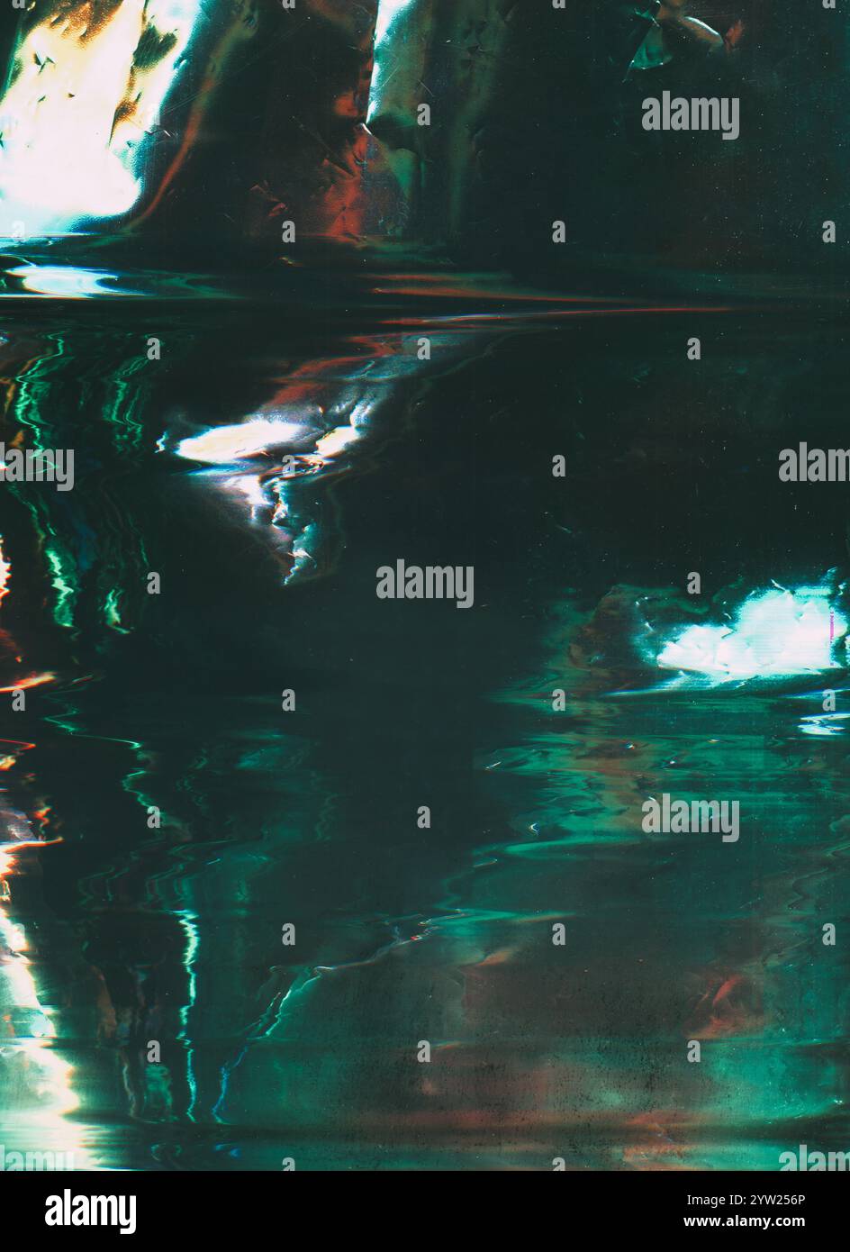 Distressed foil. Distortion overlay. Green orange white color light ...