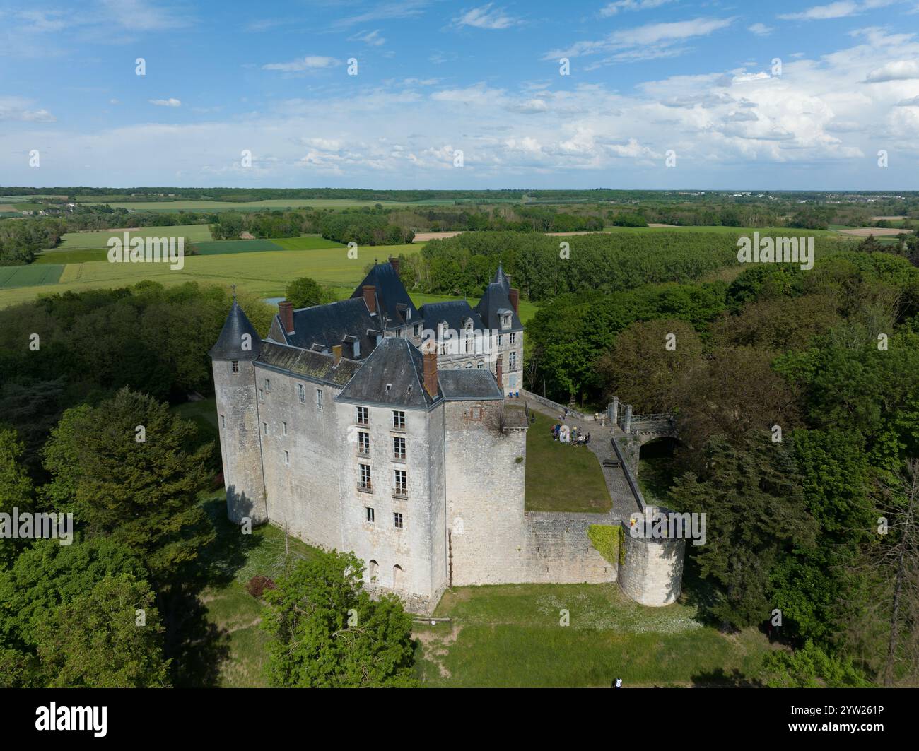 Aerial view of Saint Brisson renaissance palace castle on a hilltop in ...