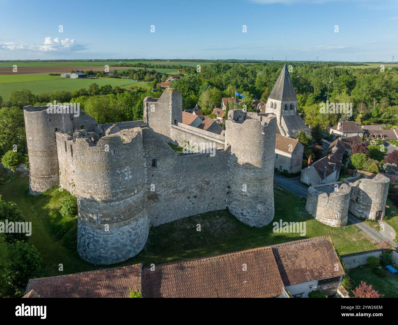 Aerial view of Yevre le chatel, medieval castle in France with bailey ...