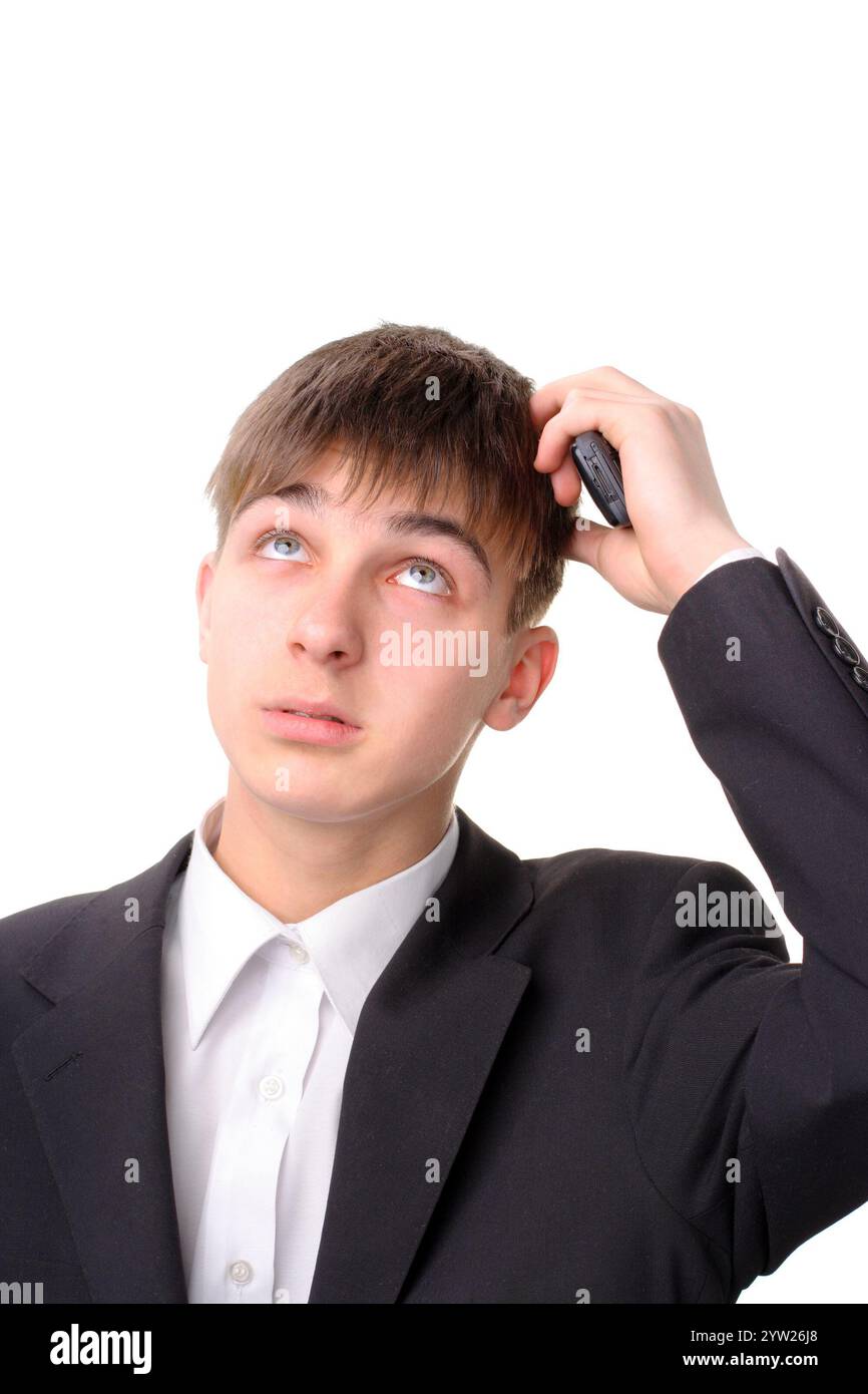 teenager is thinking isolated on the white background Stock Photo - Alamy