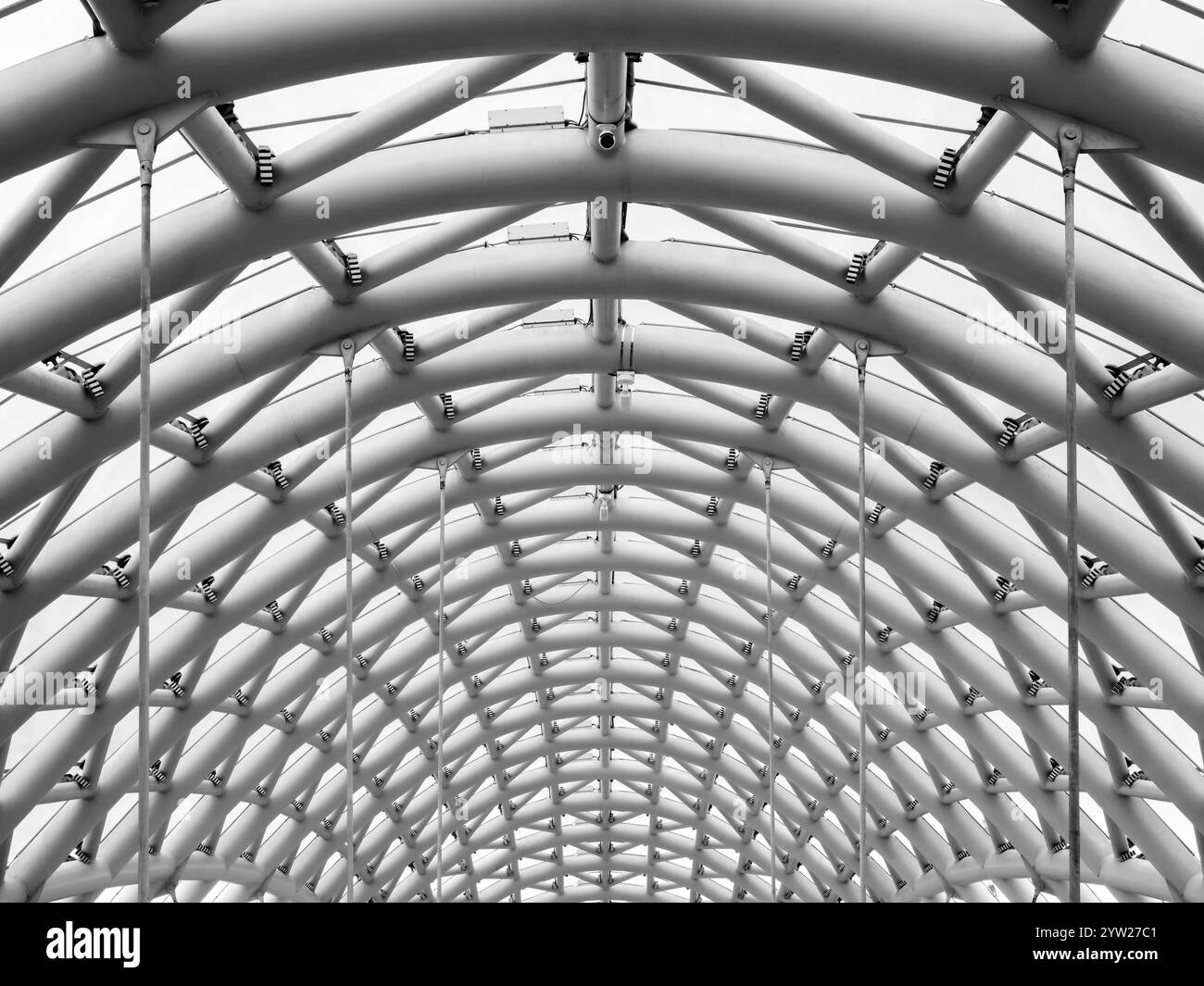 Curved construction on the arch ceiling of the bridge of peace, Tbilisi ...