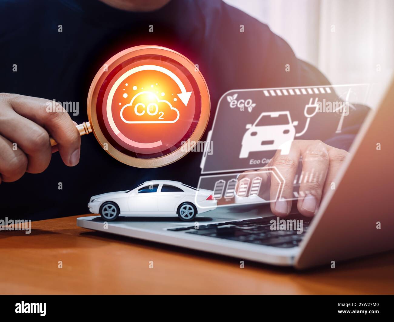 Smart EV car, power your vehicle with renewable energy concept. Co2 ...