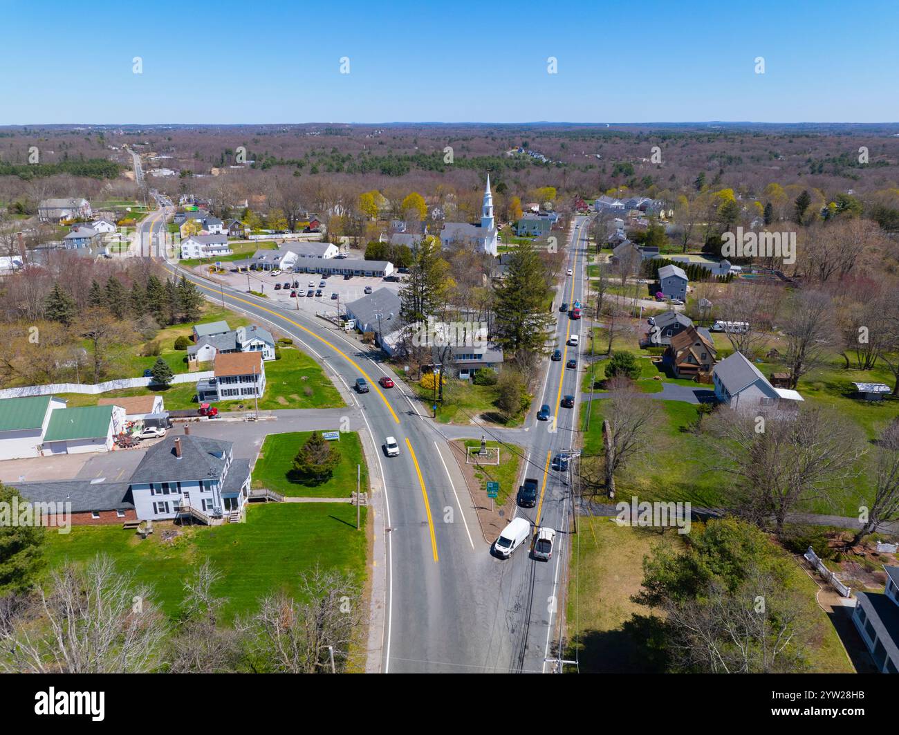 Historic residential houses aerial view on Main Street in historic town ...