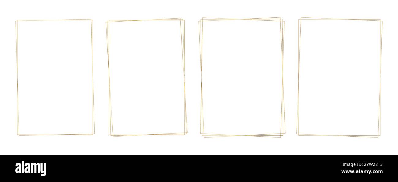 Gold shiny glowing thin rectangle frame set. Golden luxury realistic ...
