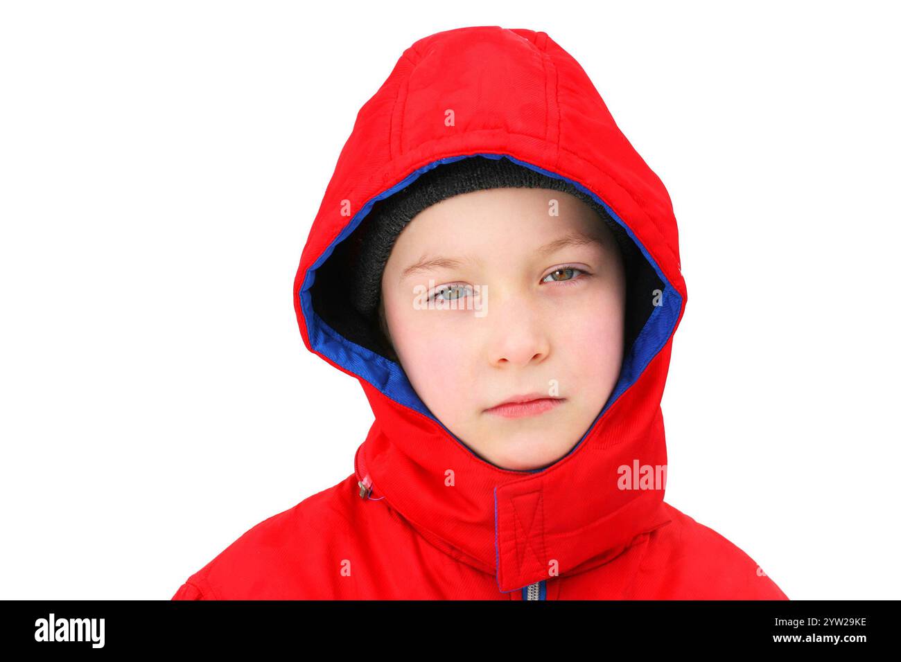 Sad young Boy portrait In the Winter. Isolated on the white Stock Photo ...