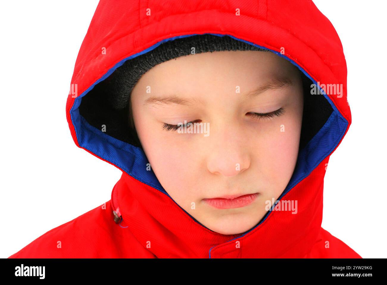 Sad young Boy portrait In the Winter. Isolated on the white Stock Photo ...