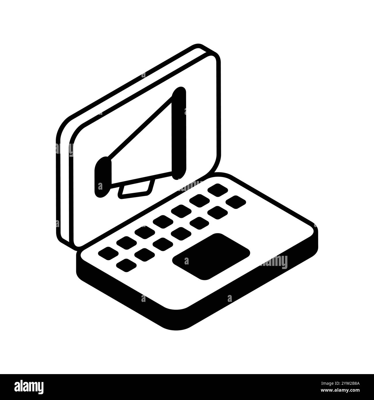 Megaphone inside laptop screen showing concept isometric icon of ...