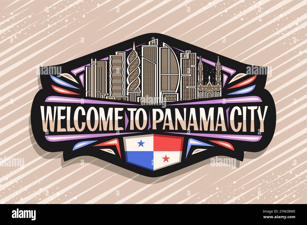 Vector logo for Panama City, dark horizontal badge with line ...