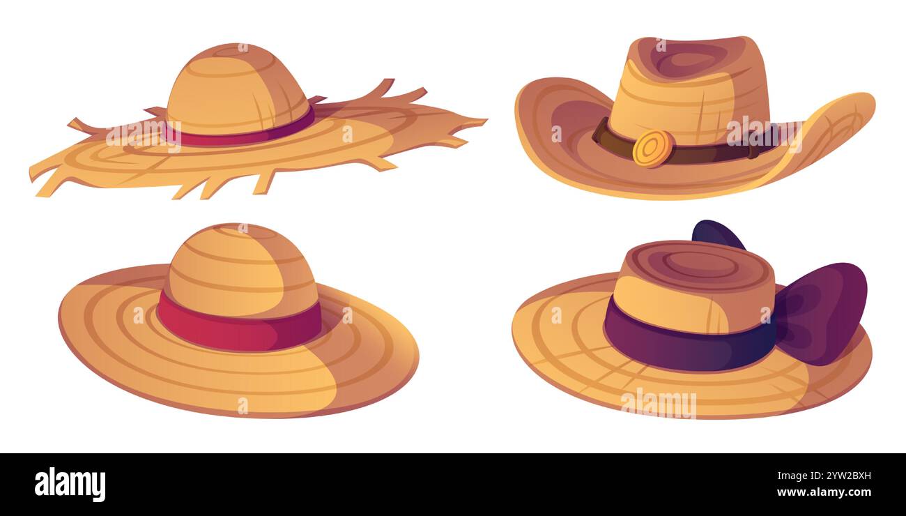 Farmer straw hat. Country summer cap cartoon icon for woman ...