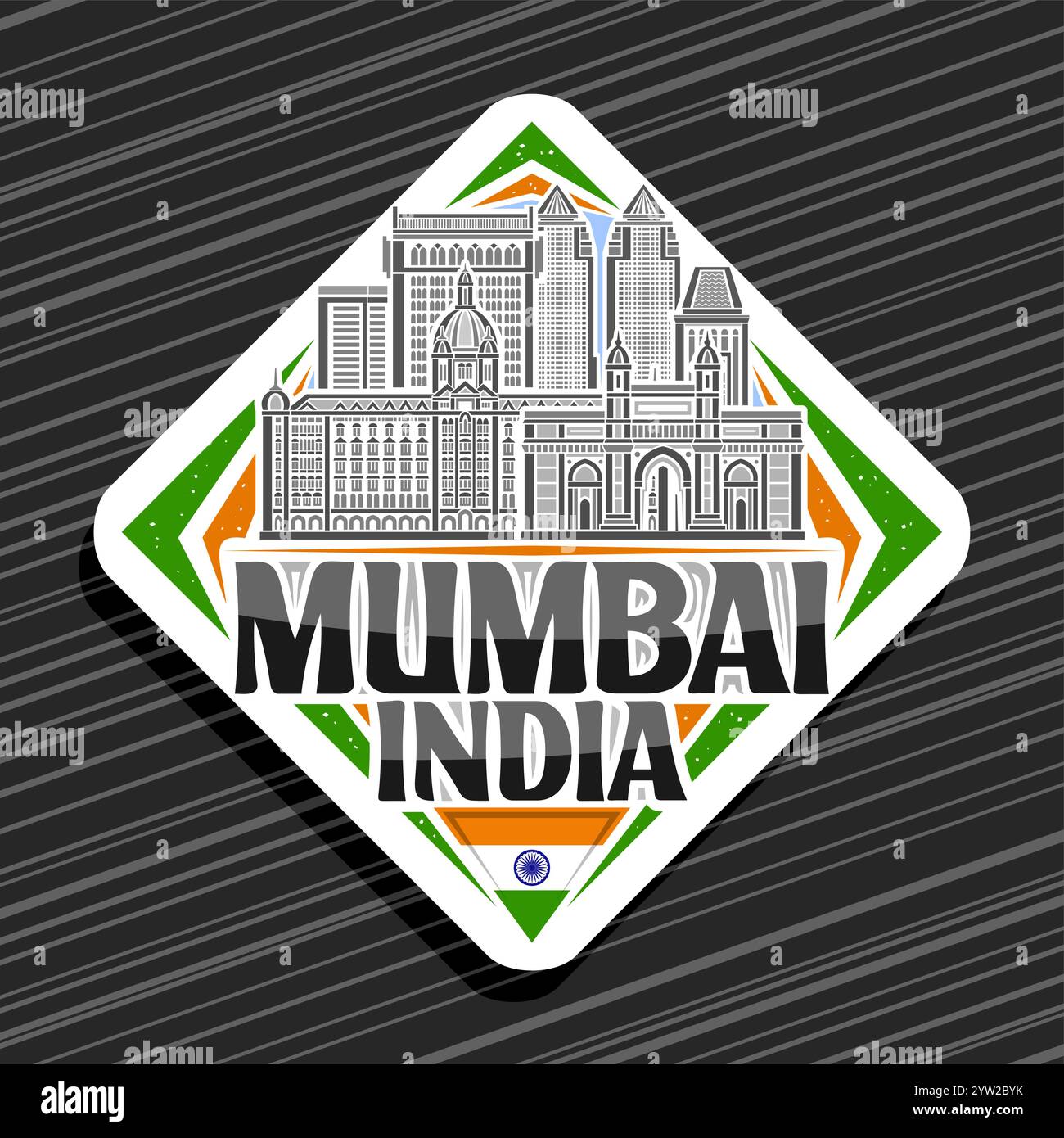 Vector logo for Mumbai, white decorative rhomb road sign with simple ...