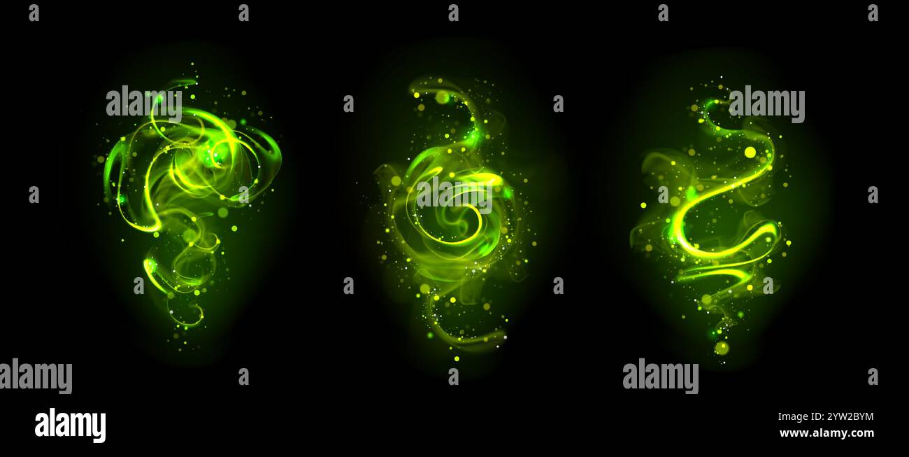 Green magic wand effect. Light trail and sparkle. Spell line with ...