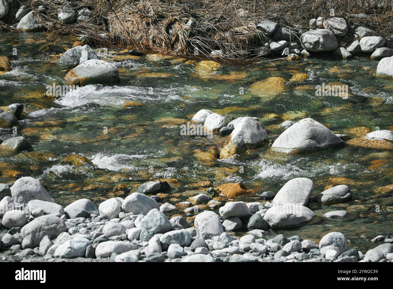 Clear rocky stream, Ala Archa river in national park, Kyrgyzstan Stock ...