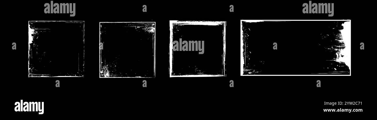 Rectangular and square frames in grunge style with aged edges stroke ...