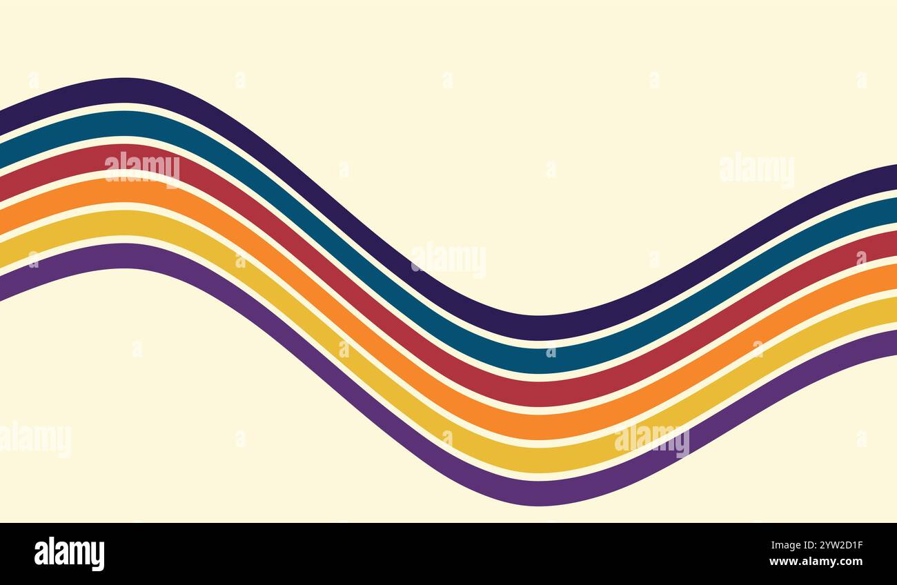 Wavy striped groovy rainbow background. Wavy line hippie retro style ...