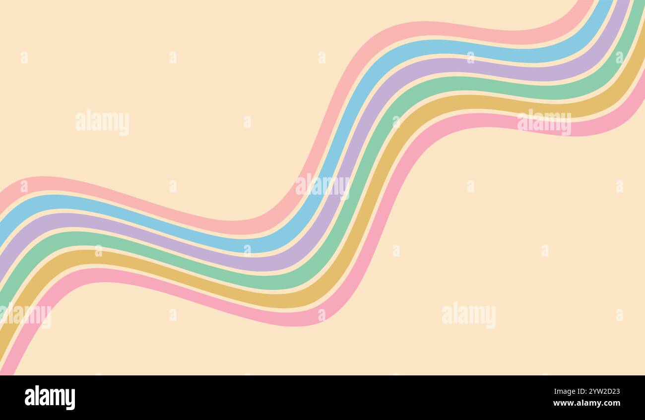 Hippie style groovy rainbow background. Wavy line retro style. Vector ...