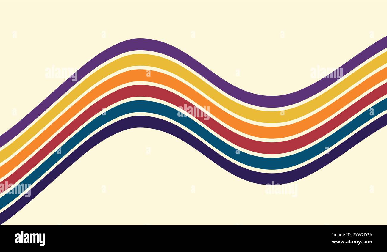 Abstract groovy rainbow background. Wavy line hippie retro style ...