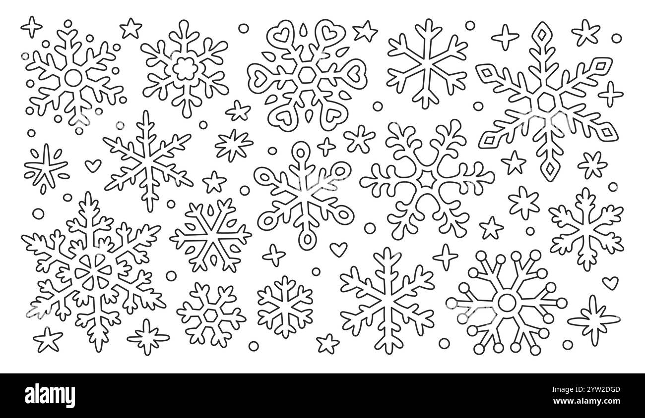 Snowflakes collection isolated on white background. Cute snow doodle ...