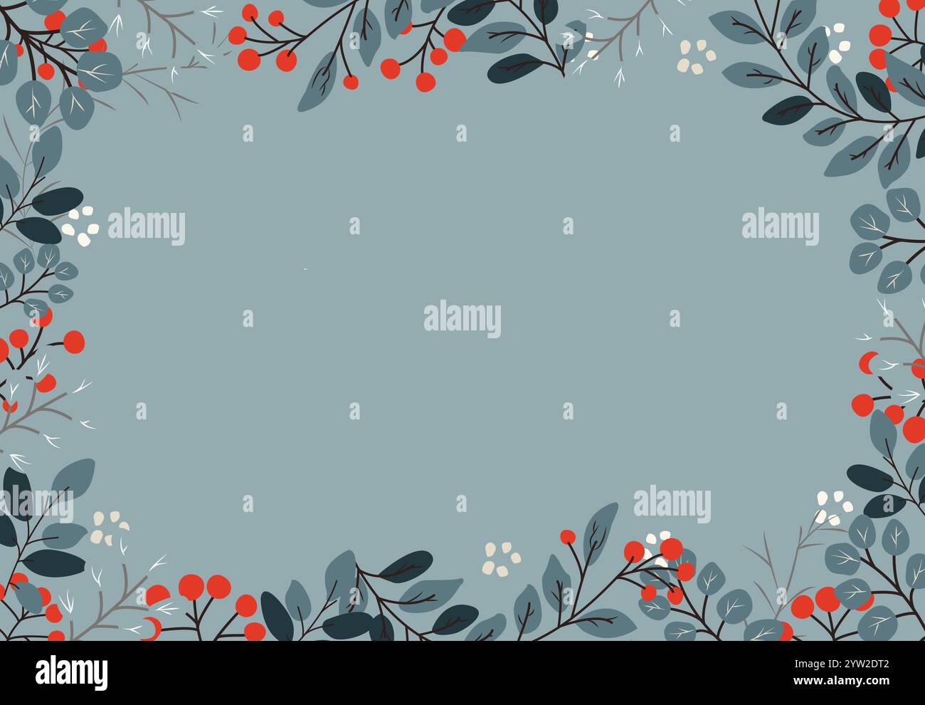 Vintage border with winter red berries and branches and space for text ...